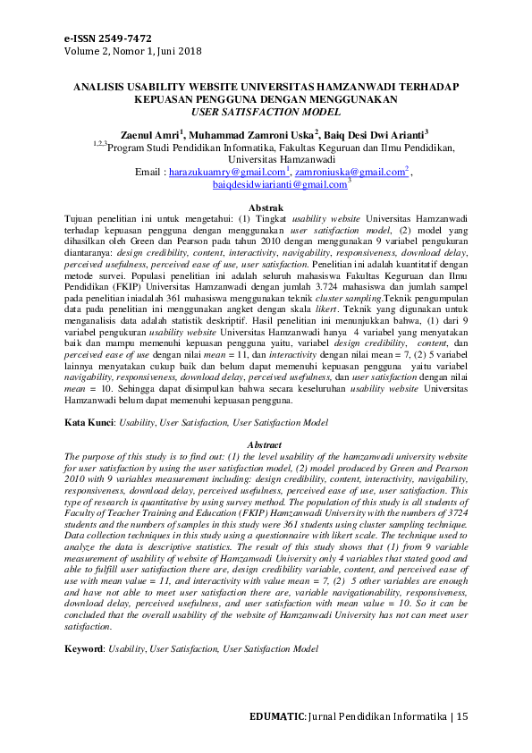 (PDF) ANALISIS USABILITY WEBSITE UNIVERSITAS HAMZANWADI TERHADAP ... (PDF) ANALISIS USABILITY WEBSITE UNIVERSITAS HAMZANWADI TERHADAP ...