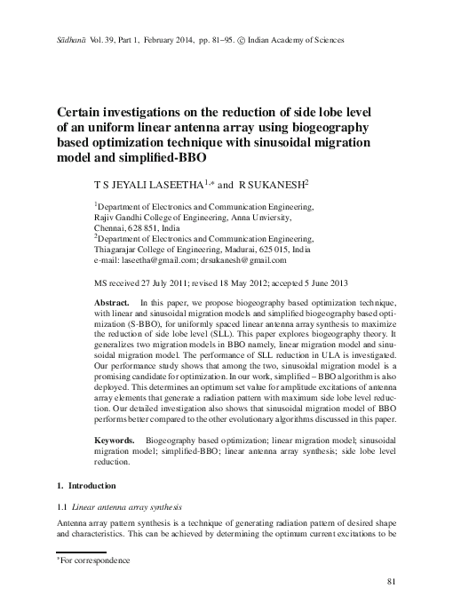 Certain Investigations On The Reduction Of Side Lobe Level Of An Uniform Linear Antenna Array