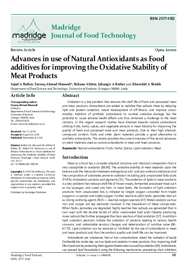 (PDF) Advances in use of natural antioxidants as food additives for ...