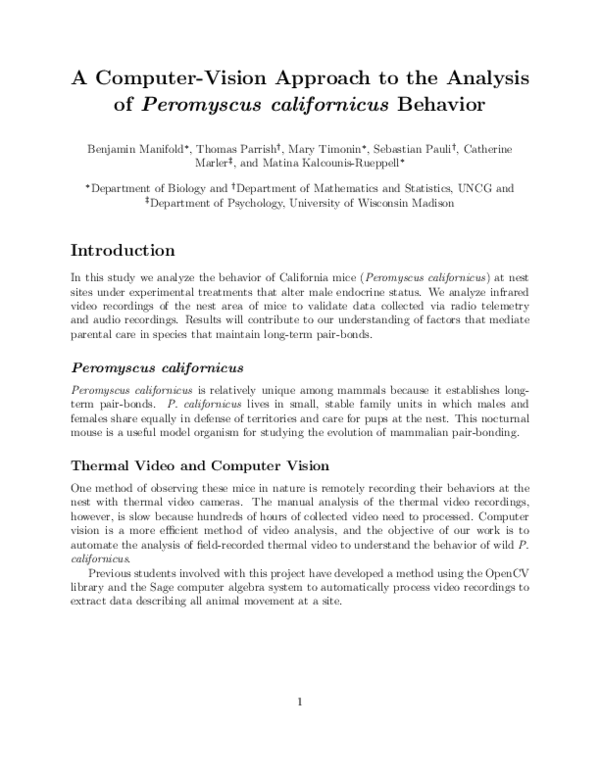 (PDF) A ComputerVision Approach to the Analysis of Peromyscus ...