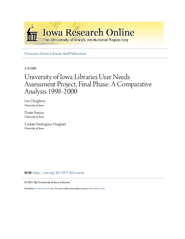 (PDF) University of Iowa Libraries User Needs Assessment Project, Final ...