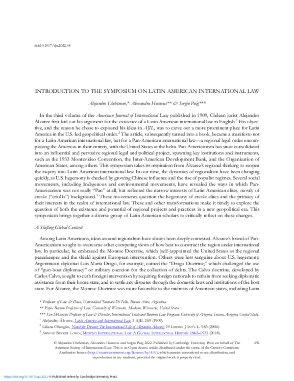 (PDF) Introduction to the Symposium on Latin American International Law