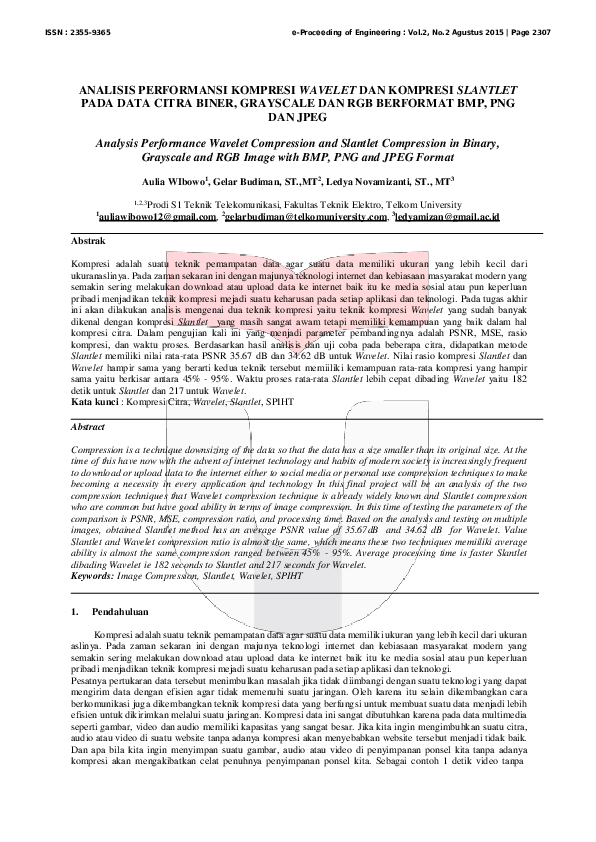 (PDF) Analisis Performansi Kompresi Wavelet Dan Kompresi Slantlet Pada Data Citra Biner ...