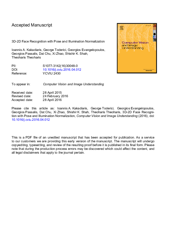 Pdf 3d 2d Face Recognition With Pose And Illumination Normalization
