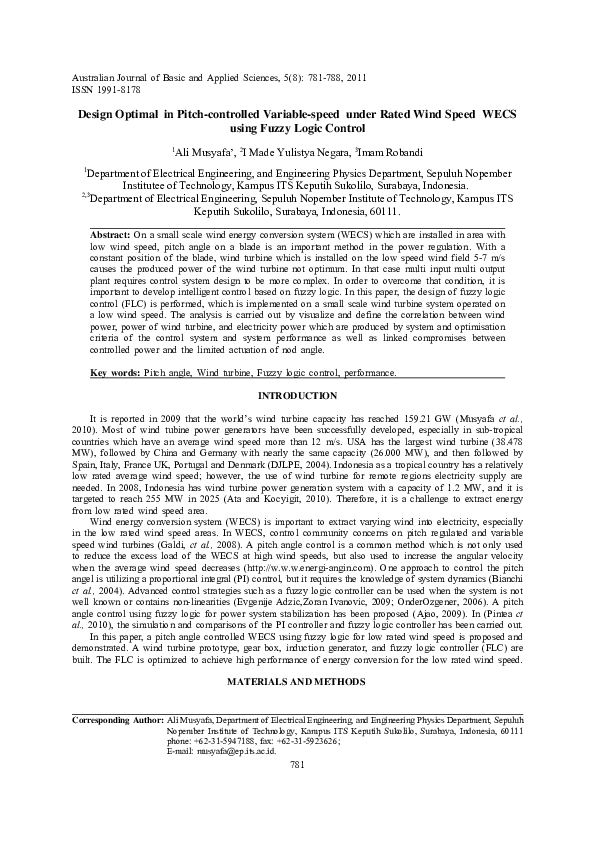 (PDF) Design Optimal in Pitch-controlled Variable-speed under Rated Wind Speed WECS using Fuzzy ...