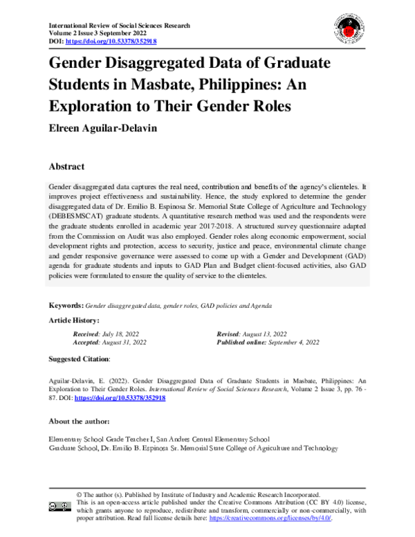 (PDF) Gender Disaggregated Data of Graduate Students in Masbate ...