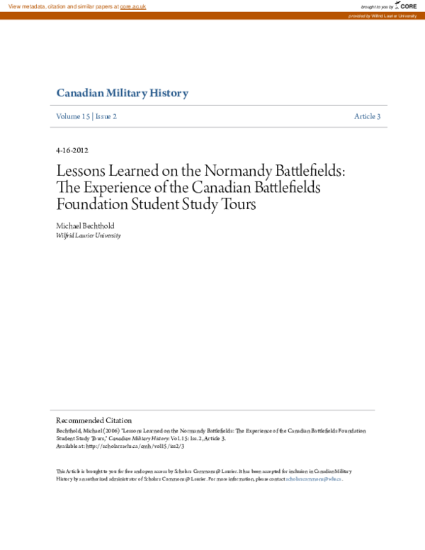 (PDF) Lessons Learned on the Normandy Battlefields: The Experience of ...