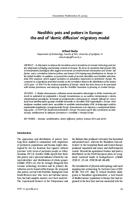 (PDF) Neolithic pots and potters in Europe: the end of ‘demic diffusion ...
