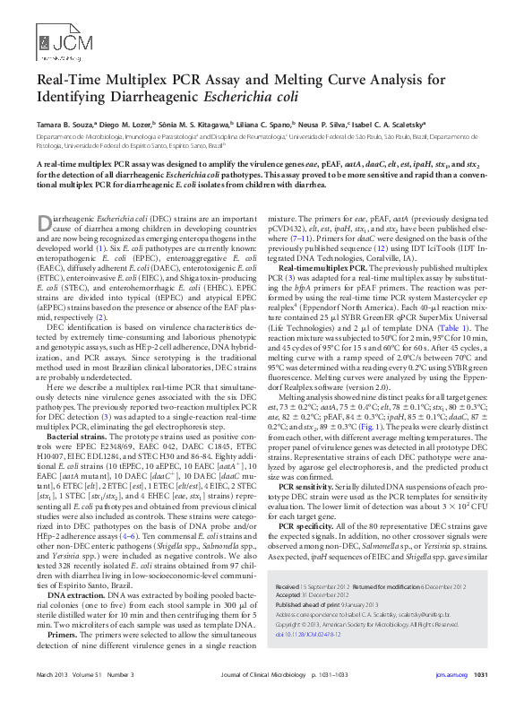 (PDF) Multiplex PCR for Diarrheagenic E. coli Detection