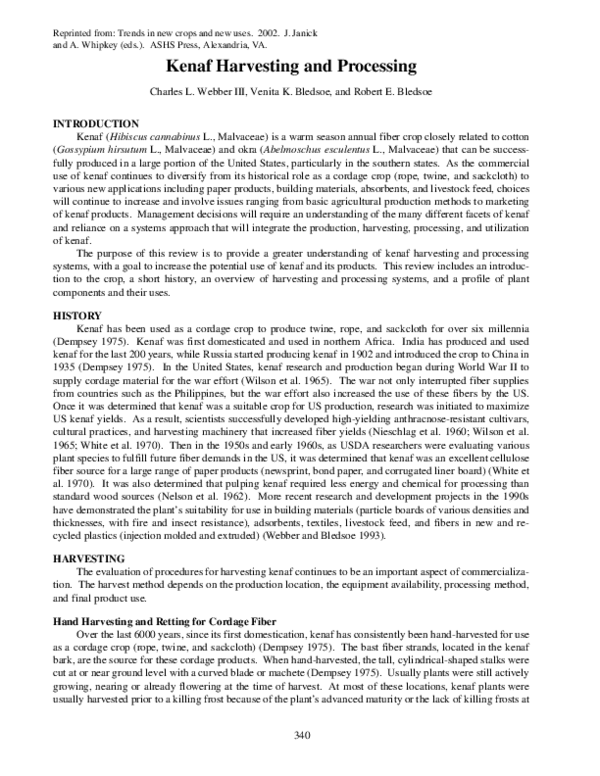 (PDF) Kenaf harvesting and processing
