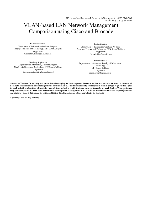 (PDF) VLAN-based LAN Network Management Comparison using Cisco and Brocade