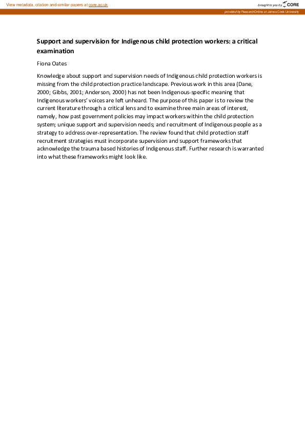 (PDF) Support and supervision for Indigenous child protection workers ...