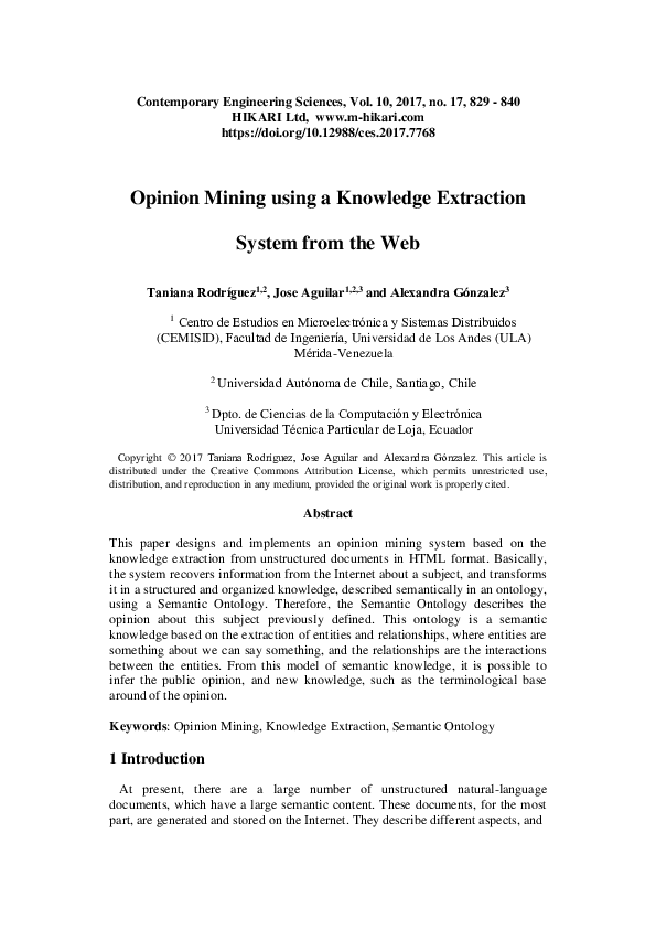 (PDF) Opinion mining using a knowledge extraction system from the web