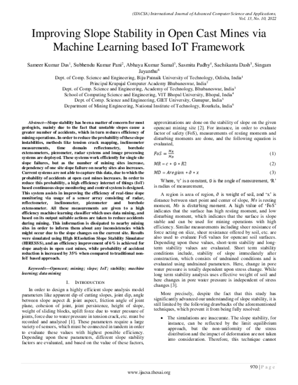 (PDF) Improving Slope Stability in Open Cast Mines via Machine Learning based IoT Framework
