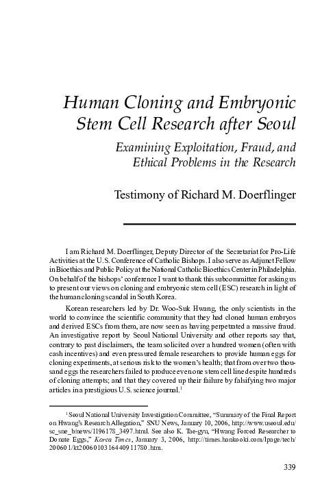 (PDF) Human cloning and embryonic stem cell research after Seoul. [Norsigian]
