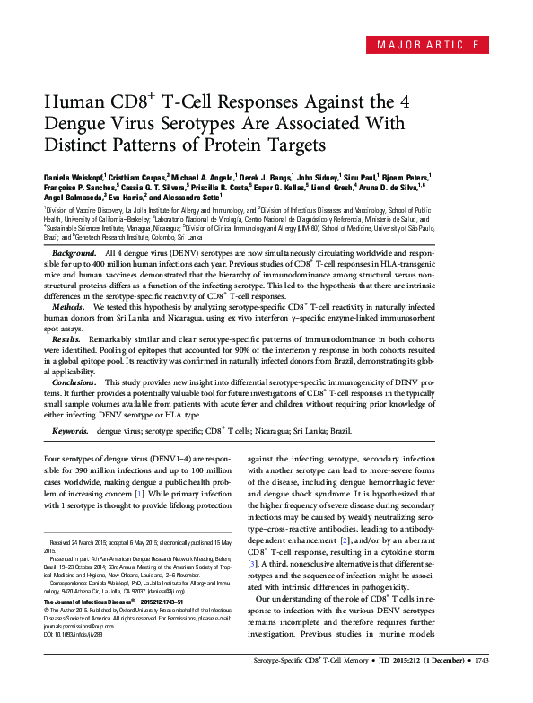 (PDF) Human CD8+T-Cell Responses Against the 4 Dengue Virus Serotypes ...