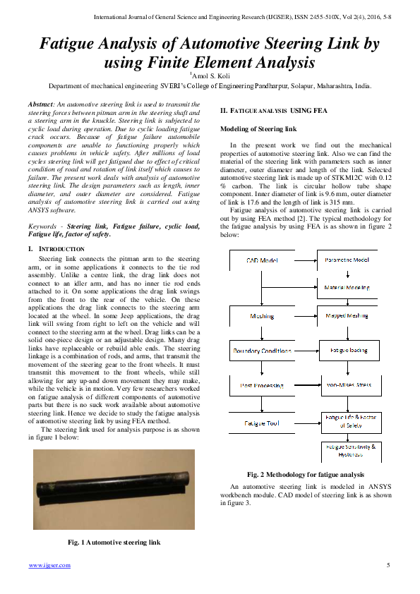 (PDF) Fatigue Analysis of Automotive Steering Link by using Finite Element Analysis