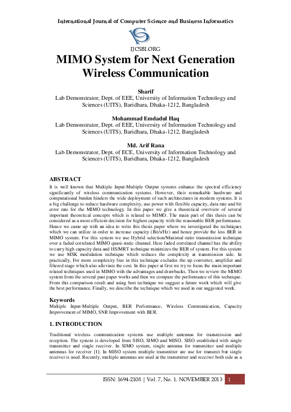 Pdf Mimo System For Next Generation Wireless Communication