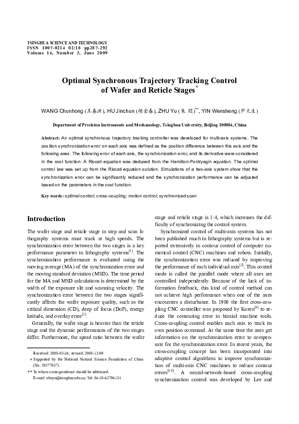 (PDF) Optimal synchronous trajectory tracking control of wafer and ...