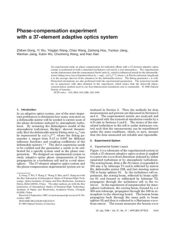 (PDF) Phase-Compensation Experiment with a 37-Element Adaptive Optics ...