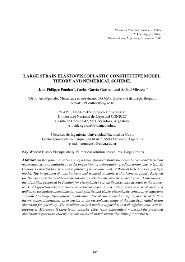 (PDF) Large strain elasto/viscoplastic constitutive model. theory and numerical scheme