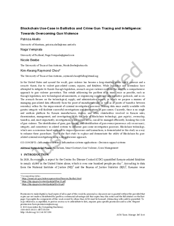 (PDF) Blockchain Use-Case in Ballistics and Crime Gun Tracing and ...