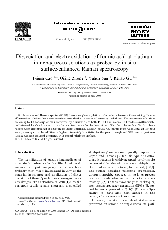 (PDF) Dissociation and electrooxidation of formic acid at platinum in ...