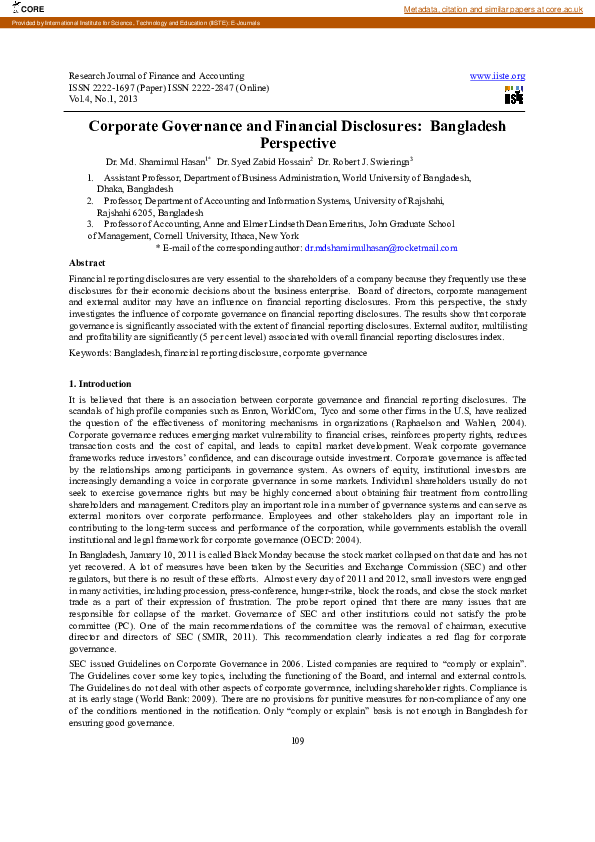 (PDF) Corporate Governance and Financial Disclosures: Bangladesh Perspective