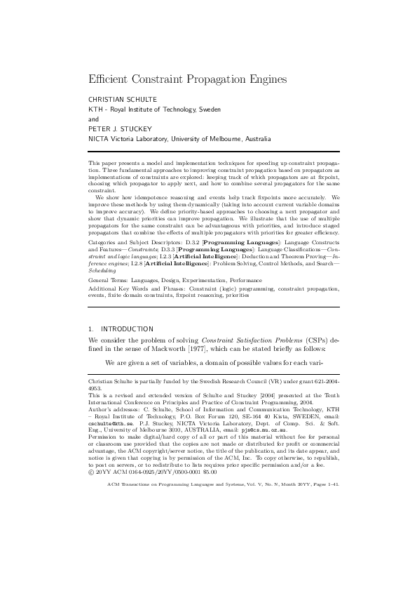 Pdf Efficient Constraint Propagation Engines