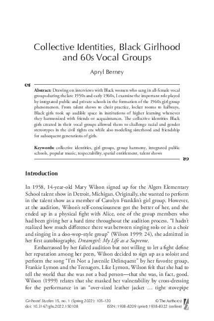 (PDF) Collective Identities, Black Girlhood and 60s Vocal Groups