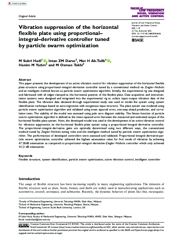 (PDF) Vibration suppression of the horizontal flexible plate using proportional– integral ...