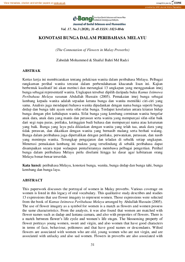 (PDF) Konotasi Bunga Dalam Peribahasa Melayu