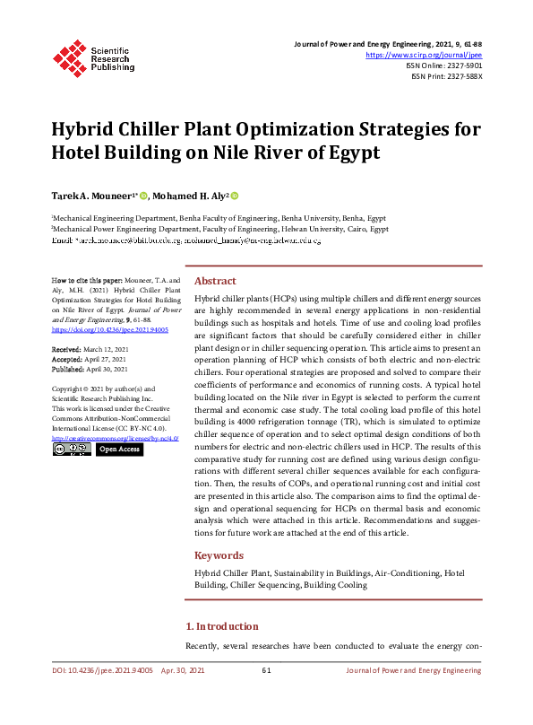 (PDF) Hybrid Chiller Plant Optimization Strategies for Hotel Building ...