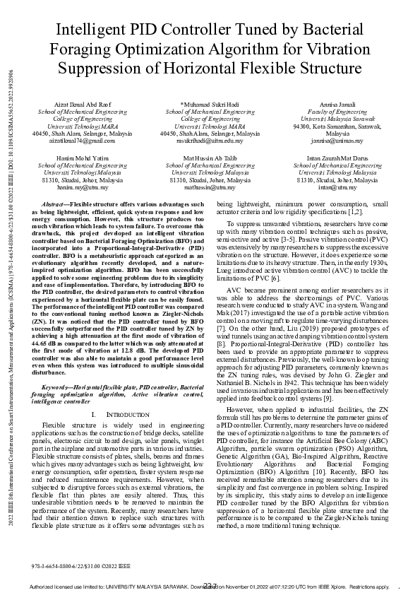 (PDF) Intelligent PID Controller Tuned by Bacterial Foraging Optimization Algorithm for ...