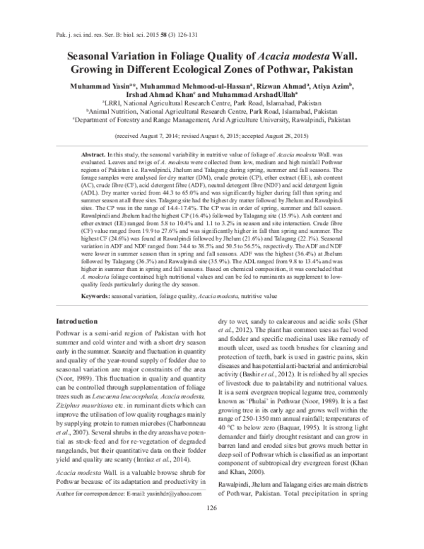 (PDF) Seasonal Variation in Foliage Quality of Acacia modesta Wall ...