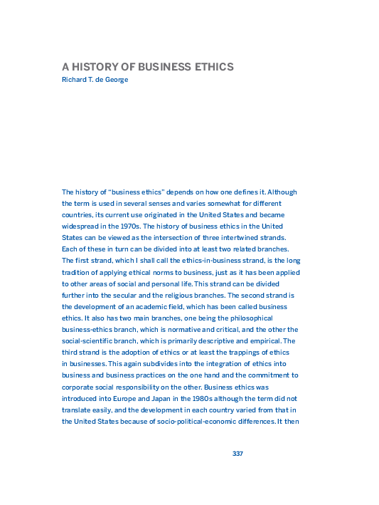 (PDF) A History of Business Ethics