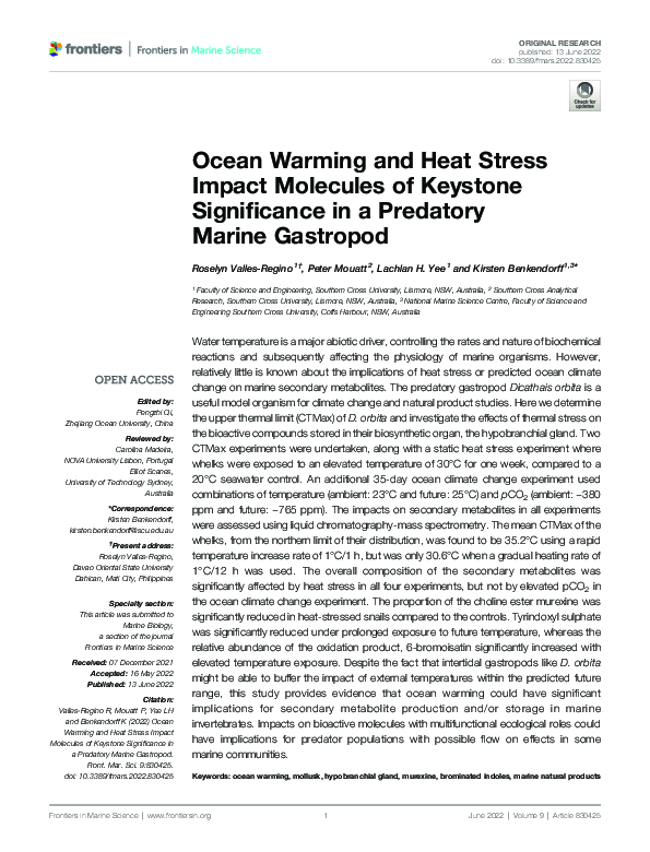 (PDF) Ocean Warming and Heat Stress Impact Molecules of Keystone ...