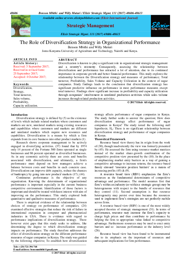 (PDF) The Role of Diversification Strategy in Organizational Performance