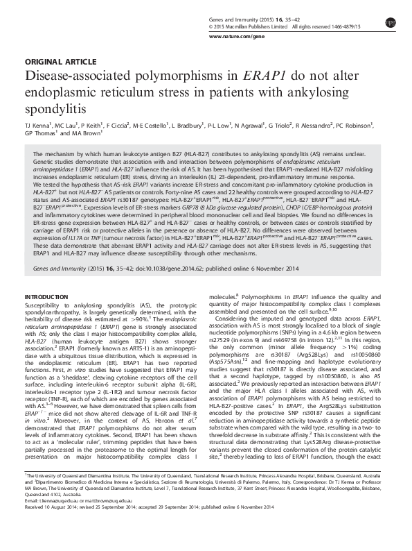 (PDF) Disease-associated polymorphisms in ERAP1 do not alter ...