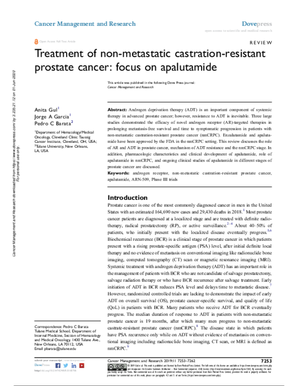 (PDF) Treatment of non-metastatic castration-resistant prostate cancer: focus on apalutamide
