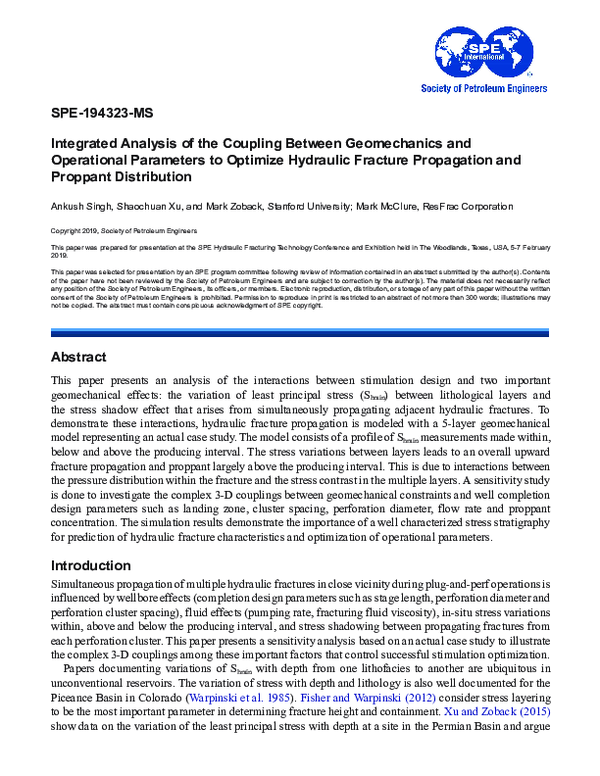 (PDF) Integrated Analysis of the Coupling Between Geomechanics and Operational Parameters to ...