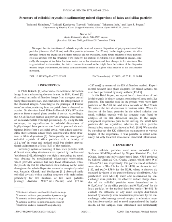 (PDF) Structure of colloidal crystals in sedimenting mixed dispersions ...