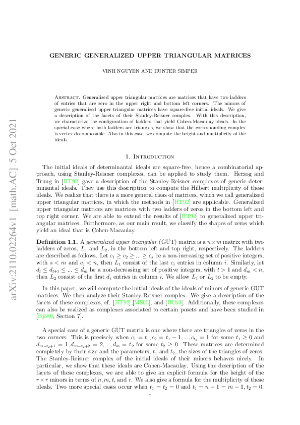 (PDF) Generic Generalized Upper Triangular Matrices