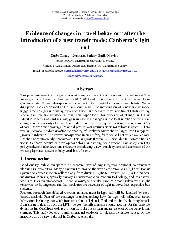 (PDF) Evidence of changes in travel behaviour after the introduction of ...