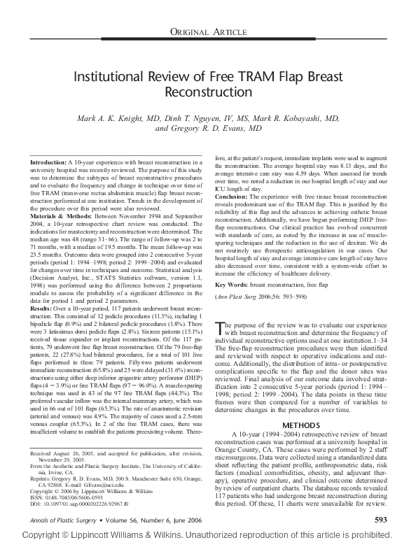 (PDF) Institutional Review of Free TRAM Flap Breast Reconstruction