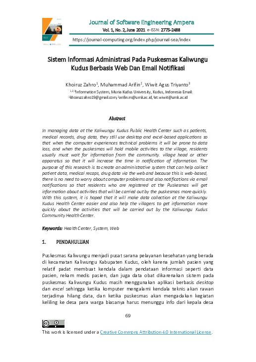 (PDF) Sistem Informasi Administrasi pada Puskesmas Kaliwungu Kudus Berbasis Web dan Email Notifikasi