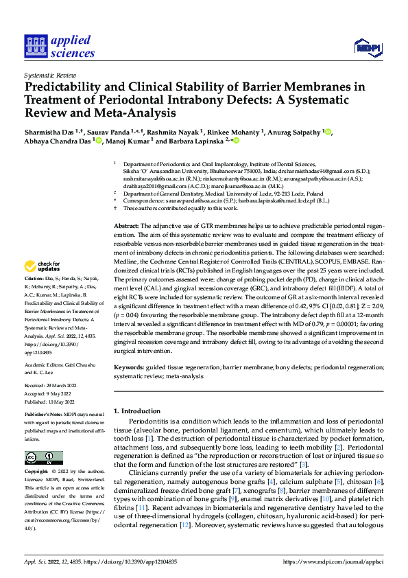 (PDF) Predictability and Clinical Stability of Barrier Membranes in Treatment of Periodontal ...