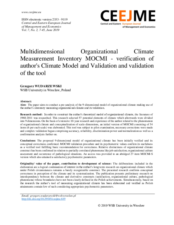 (PDF) Multidimensional Organizational Climate Measurement Inventory ...