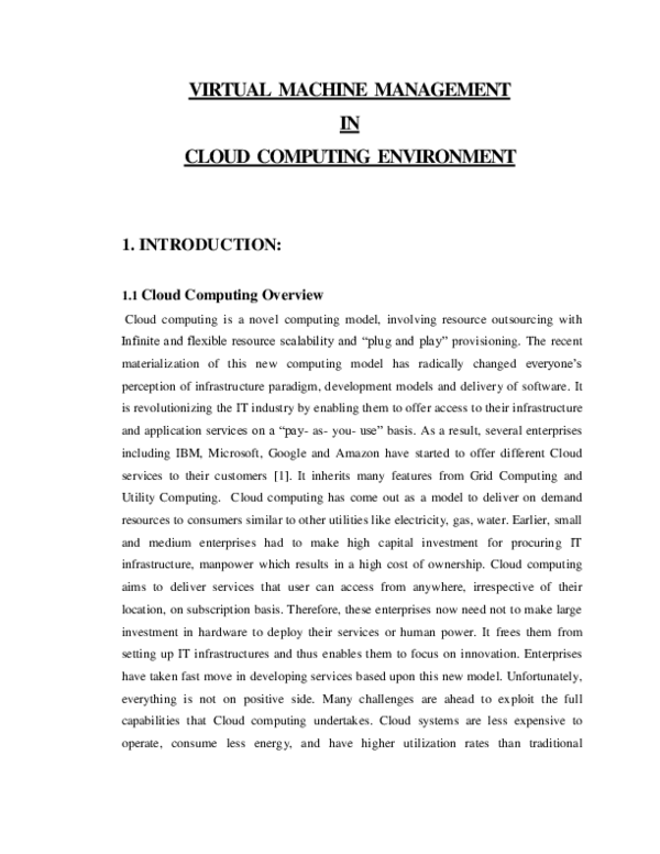 (PDF) Virtual machine management in cloud computing environment
