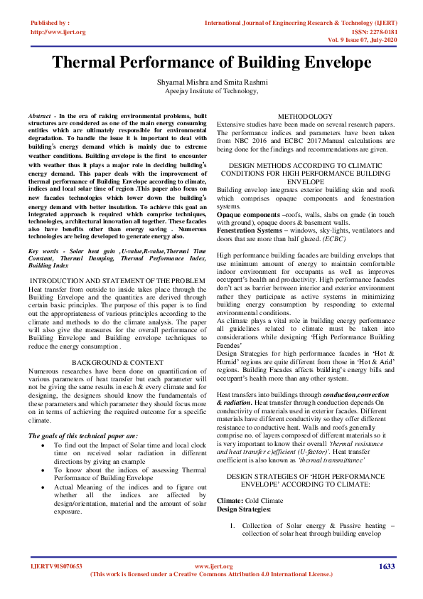(PDF) Thermal Performance of Building Envelope